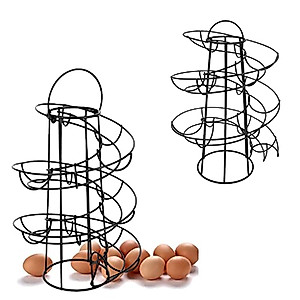 homozy Modern Spiral Egg Skelter Holder Wire Rack Up to 24 Eggs Free Standing - Black, 18x30.5cm