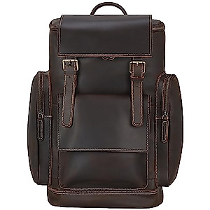 Masa Kawa Leather Backpack for Men 15.6 Inch Laptop Computer Bag Large Vintage Hiking Daypack Business Travel Rucksack, Brown
