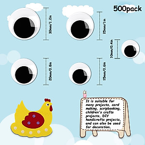 JULMELON 500 Pieces Wiggle Googly Eyes Self Adhesive Black White Craft Eyes for DIY Crafts Decoration (0.4 in, 0.6 in, 0.8 in, 1 in, 1.2 in)