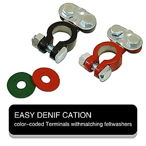 Dewkou Pack-2 Car Cables Terminal Connectors, Zinc-plated Top Terminal Kit with 2 PCS Felt Post Washers, Automobile Accessories, Universal for Most Cars, Trucks and Vans (Silver)