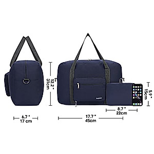 For Spirit Airlines Personal Item Bag 18x14x8 Foldable Travel Duffel Bag Tote Carry on Luggage for Women and Men (Dark Blue (with Shoulder Strap))