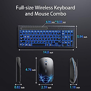 Wireless Keyboard and Mouse, Rechargeable, Adjustable 7 Color Backlight, Ergonomic, Quiet, with Phone Holder, 2.4G Stable Connection Slim Mac Keyboard and Mouse