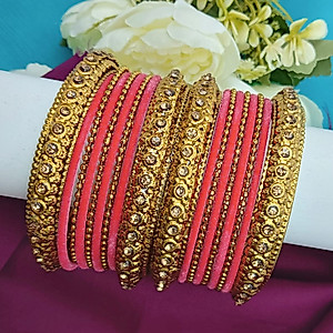 Efulgenz Boho Antique Oxidized Indian Jewellery Tribal Crystal Velvet Bracelet Bangle Set