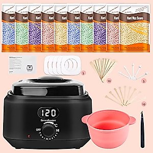 Hard Wax Kit for Hair Removal，Digital Wax Warmer with 10 Packs Hard Beads 、Silicon Wax Pot(Easy to Clean) and Wax Kit Accessories,For Sensitive Skin ,For Eyebrow, Facial, Armpit, Bikini, Brazilian,For Women and Men.