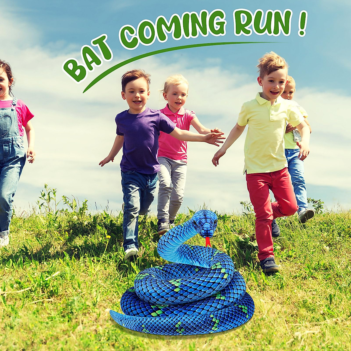 Hiboom Giant Snake Plush Large Stuffed Animal Snake Realistic Stuffed Snake Lifelike Plush Snake Toy Gifts for Birthday Party Prank Props (Blue,110 Inch)