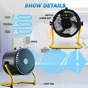Bestronair 16 Inch 4800 CFM High Velocity Powerful Turbo Floorl Fan, Full-Size Whole Room Air Circulator Fan with 3-Speed Wind Adjustment and 360° Adjustable Angle for Shop Gym Garage Living Room
