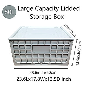 PTEREIW 21.5 Gallon(80L) Large Plastic Storage Totes, Stackable Storage Bin with Lid, Heavy Duty Plastic Container,Rugged Garage Organizer Container and Lidded Storage Basket(Grey)