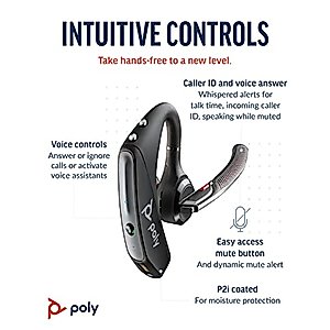 Poly Voyager 5200 UC Wireless Headset & Charging Case (Plantronics) - Single-Ear Bluetooth Headset w/Noise-Canceling Mic - Connect Mobile/Mac/PC via Bluetooth - Works w/Teams, Zoom - Amazon Exclusive