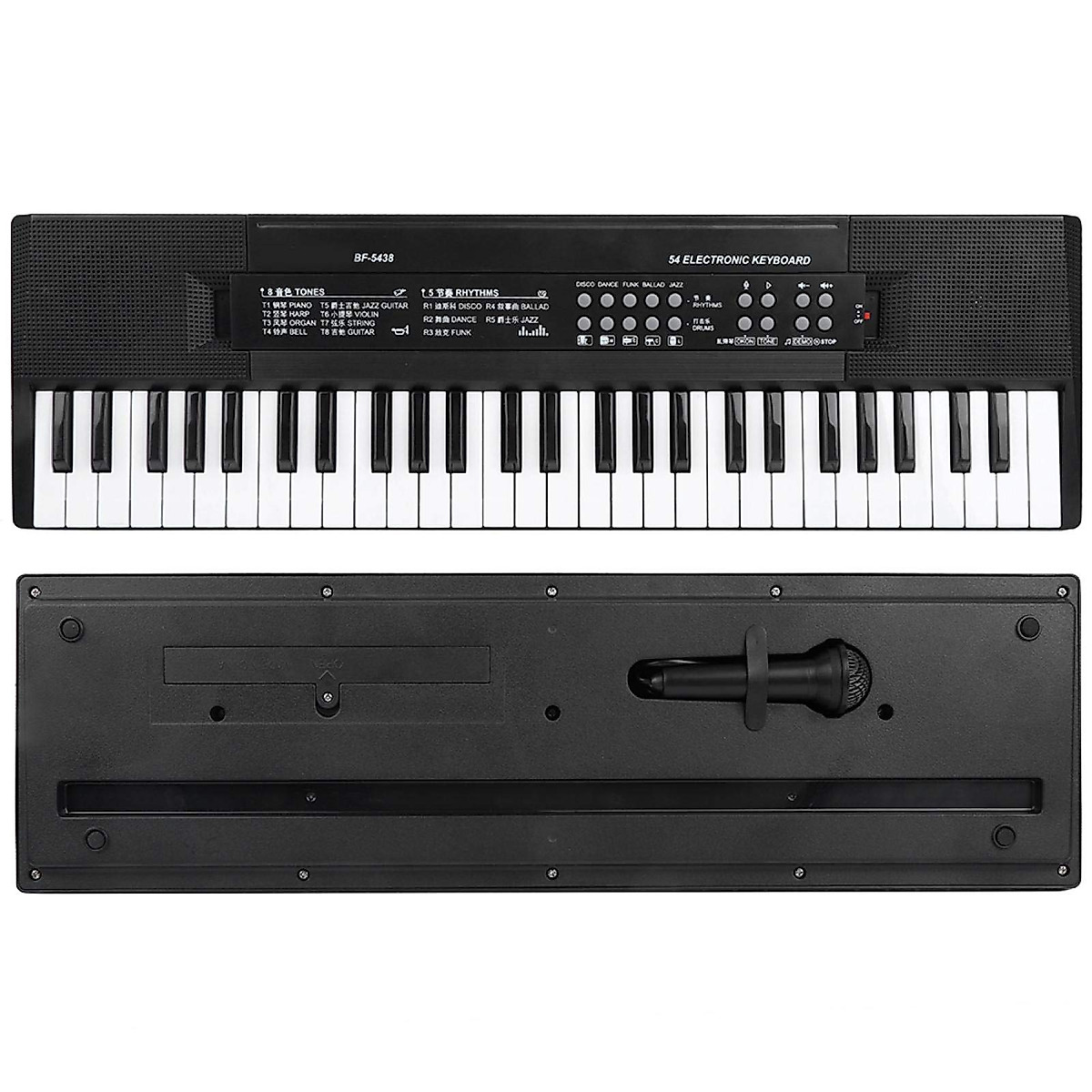 54‑Key Electronic Piano Keyboard with Microphone, 8 Tones 6 Songs 5 Rhythms 5 Percussions Portable Electronic Organ for Beginners