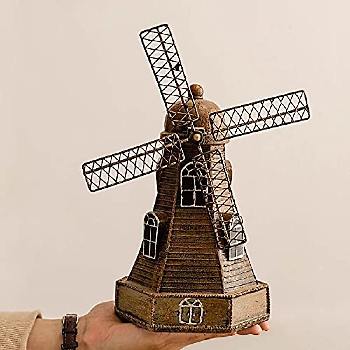 Creative Retro Home Decor Dutch Windmill Statue Handmade Resin Crafts, 10.4 Inch Tall, Gifts for Friends(Windmill-Yellow)