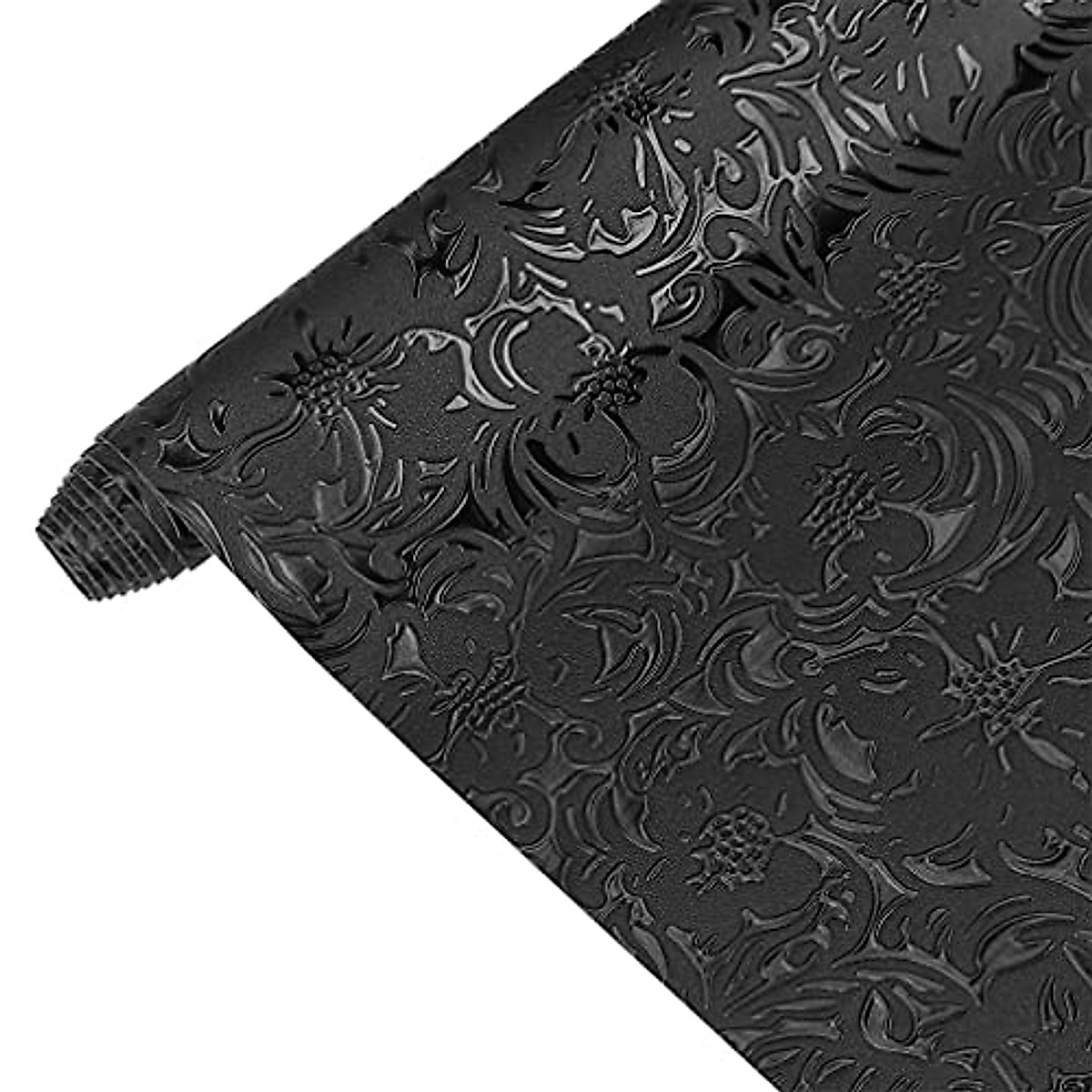 12 x 53 Inch Embossed Faux Leather Roll Vintage Flower Textured Synthetic Leather Fabric for DIY Sewing Crafts Wallets Jewlery Making (Black)