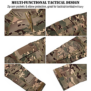CARWORNIC Men's Tactical Combat Shirt Long Sleeve Military Camouflage T Shirt Lightweight Elastic Cotton Outdoor Camo Army Shirts with 1/4 Zip