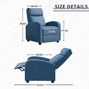 JUMMICO Recliner Chair Adjustable Home Theater Single Fabric Recliner Sofa Furniture with Thick Seat Cushion and Backrest Modern Living Room Recliners (Modern, Light-blue)