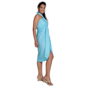 1 World Sarongs Womens Solid Swimsuit Cover-Up Sarong in Light Turquoise