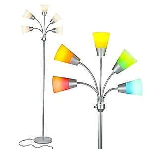 Brightech Medusa Modern LED Floor Lamp – Multi Head Dimmable Floor Lamp for Living Rooms & Offices – Tall Lamp with Interchangeable Shade, Standing Lamp with 5 LED Bulbs for Hobbies - Silver