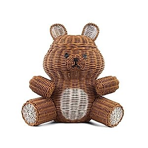 G6 COLLECTION Bear Rattan Storage Basket With Lid Decorative Bin Home Decor Hand Woven Shelf Organizer Cute Handmade Handcrafted Nursery Gift Decoration Animal Wicker Bear (Brown Bear)