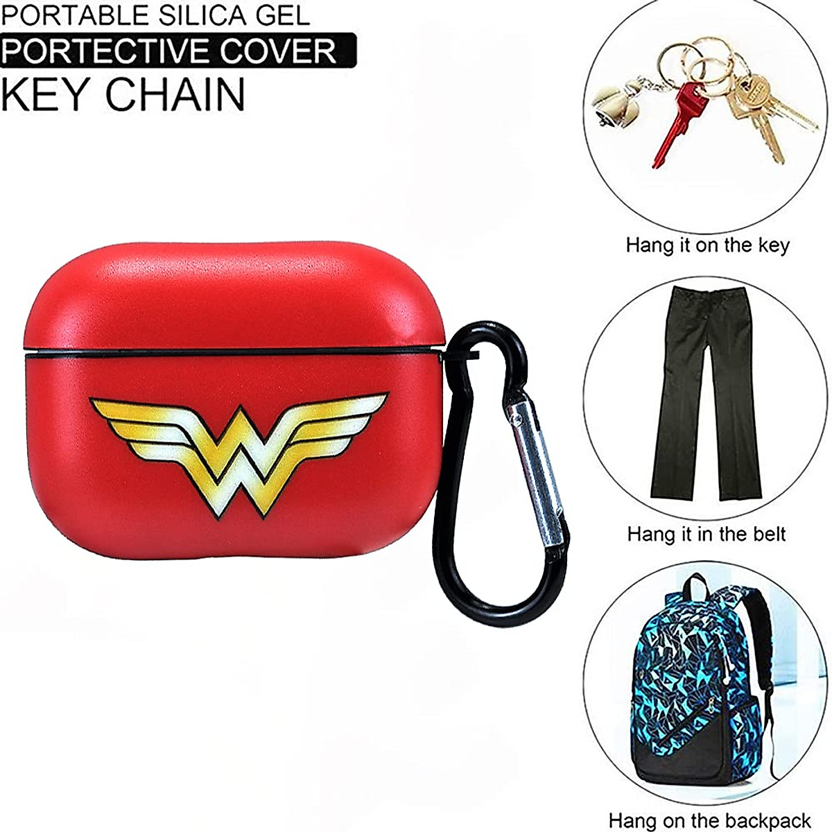 Airpods Pro Case, Luxurious Shockproof and Scratch-Proof Charging Protective Cover Specially Designed for Apple Airpods Pro with Key Chain（Wonder Woman）