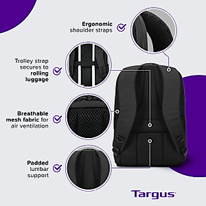 Targus Classic Commuter Laptop Backpack for 15.6-Inch Laptops, Lightweight and Durable Travel Backpack with Padded Compartment, RFID Protection, and TSA-Friendly Design, Black (TBB627GL)