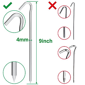 EUOKOK 9" Tent Stake Inflatable Stakes 12 Packs,Metal Tent Pegs Heavy Duty Ground Stake Hooks for Fencing, Tarp and Outdoor Christmas Decorations Yard