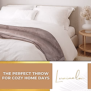 Lumina Lou Solid Faux Fur Throw Blanket- Bed & Sofa Faux Fur / Solid Mink Reversible Throw for Home Décor- Double-Sided, Ultra-Soft, Warm & Lightweight Throw Blanket, 50x60, Taupe