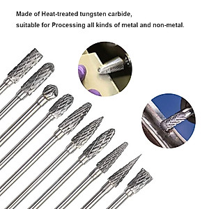 AYSUM 10pcs 1/8 Shank Long Double Cut Tungsten Carbide Burrs for Dremel, Rotary Burr Bits Rotary Files Burr Set for Die Grinder Rotary Tool, 4-Inch Length