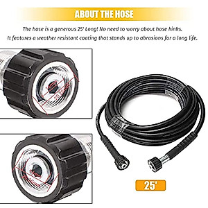 SUNTAI 8-Part Pressure Washer Gun Replacement Kit,4000PSI Power Washer Gun & 25' PVC Hose (M22,14mm),16" Pressure Washer Wand, 5 Quick Connect Pressure Washer Tips, Pressure Washer Parts