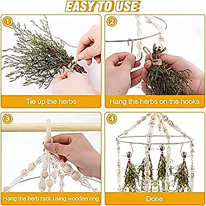 ZUKPUMNE Herb Hanging Drying Rack, Herb Drying 15 Hooks with Rack, Kitchen Decor Flower Drying Hanging Rack, Boho Macrame Handcrafted Drying Rack for Herbs and Plants