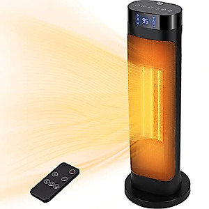 Uthfy Space Heater, 22" Portable Electric Heater with Remote, Thermostat, 12H Timer, Overheating & Tip-Over Protection, Osicllating Ceramic Tower Room Heater for Bedroom, Office, Bathroom, Indoor Use