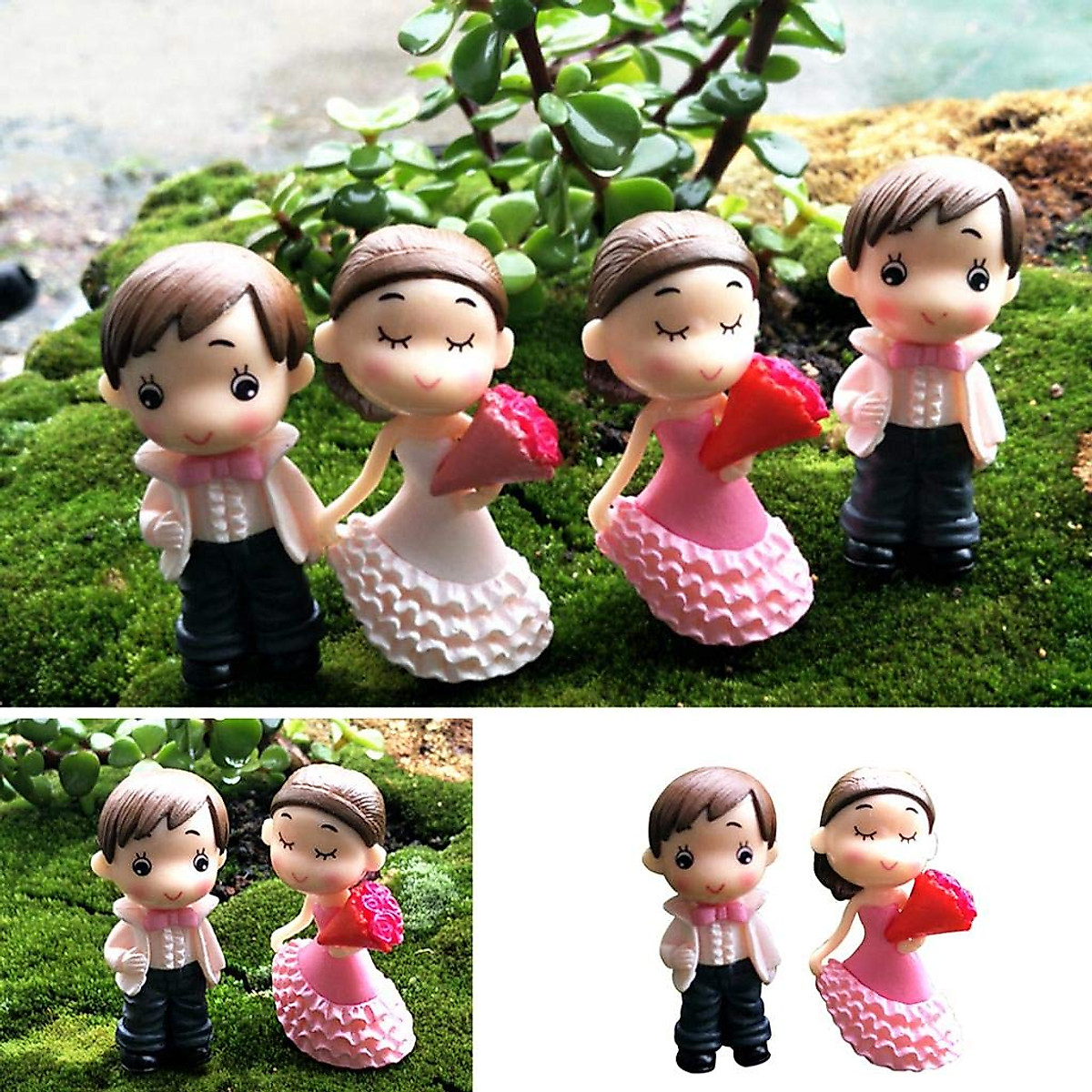 Gilroy Miniature Couple Brides Groom Wedding Figurines Landscape Ornaments Mini Resin Fairy Garden Bonsai Dollhouse Decorations Romantic