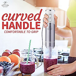 Zulay Kitchen Immersion Blender Handheld 500W - 8 Speed Copper Motor Immersion Hand Blender - Heavy Duty Stick Blender Immersion With Stainless Steel Whisk and Milk Frother Attachments (White)