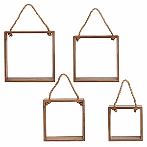 Farmlyn Creek Set of 4 Brown Square Wall Hanging Shelves for Closet, Rustic Wooden Cube Shelf for Bathroom with Rope, (4 Sizes)