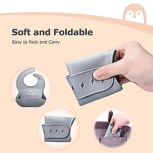 Momcozy Baby Silicone Bibs Easily Clean Set of 3, Soft Adjustable Toddler Silicone Bibs for Babies Girl and Boy, Waterproof, Pinkish Orange, Light Blue and Light Grey