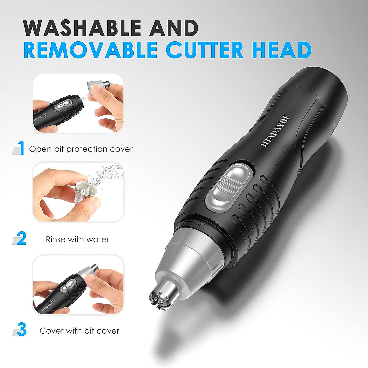 HTNDAYHE Ear and Nose Hair Trimmer for Men and Women, Nose Hair Clippers, Facial Hair Trimmer with Dual Edge Blades, Easy to Clean Nose Trimmer (Black)