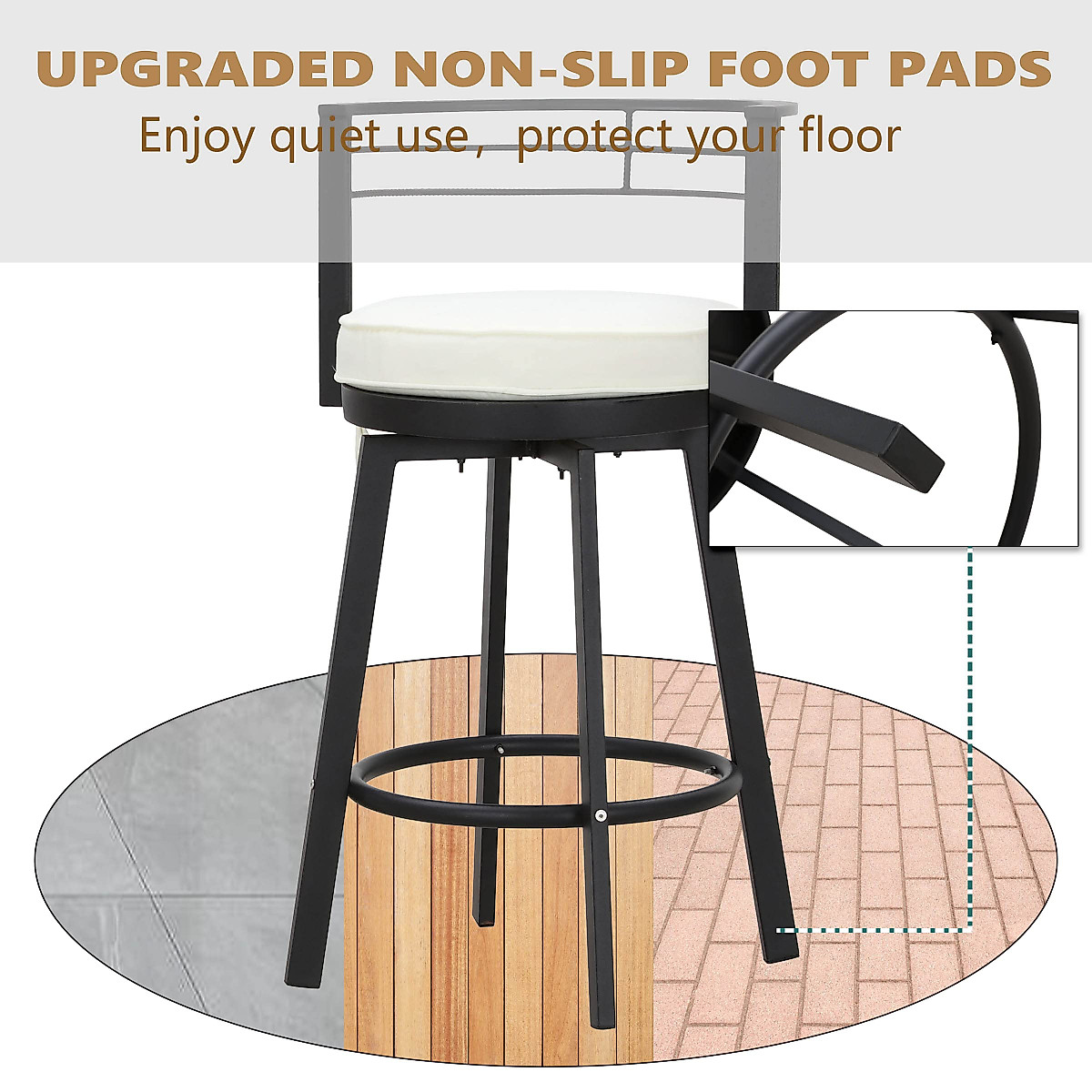 PatioFestival Patio Swivel Bar Stools Set of 2,Outdoor High Bistro Stools&Bar Chairs with Curved Backrese,Morden Cushioned All-Weather Bar Dining Chair Patio Furniture for Garden Deck Lawn Garden