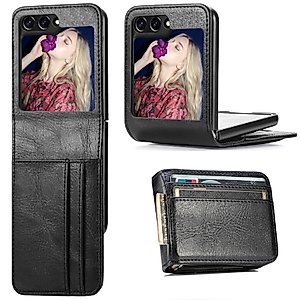 CCSamll for Samsung Galaxy Z Flip 5 Wallet Case with Card Holder, Business Style Premium PU Leather for Protective Phone Case Cover for Samsung Galaxy Z Flip5 5G DK Black