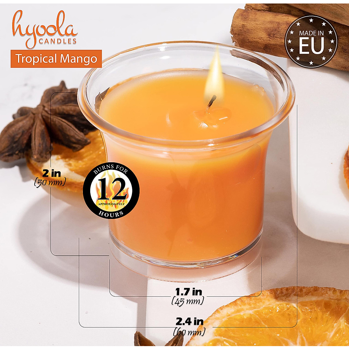 HYOOLA Clear Cup Scented Votive Candles - Winter Orange - 12 Hour Burn Time - 4 Pack - European Made