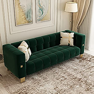 MoLiFaning 89" Modern Chesterfield Velvet Sofas Mid Century Modern Button Tufted Velvet Couches with 2 Pillows and Gold Legs,for Living Room Apartment Bedroom Office (89" Green)