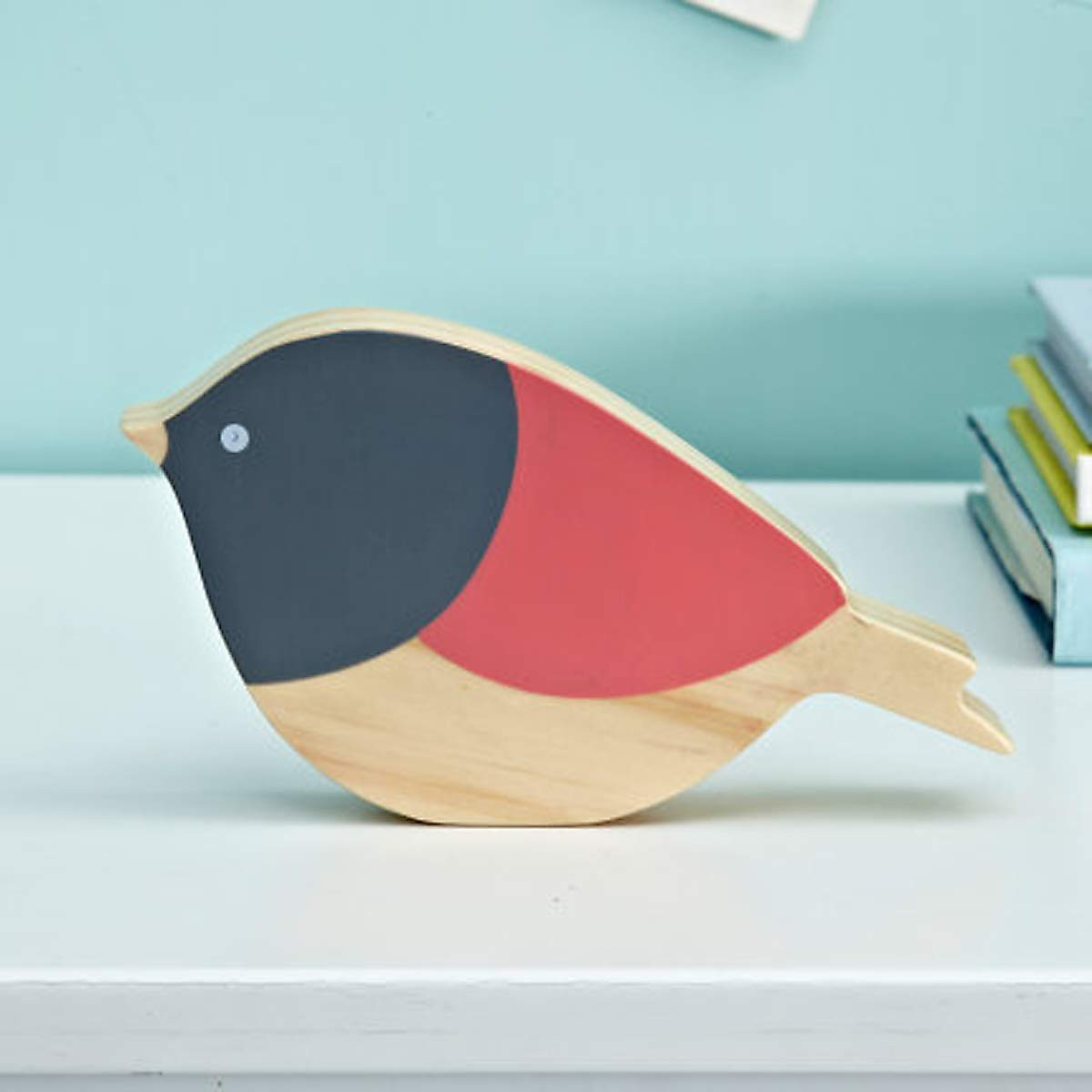 Wooden Bird Statue Sculpture Nursery Room Decor Red Bird Tabletop Figurine Home Decoration Handmade Premium Kids Gifts