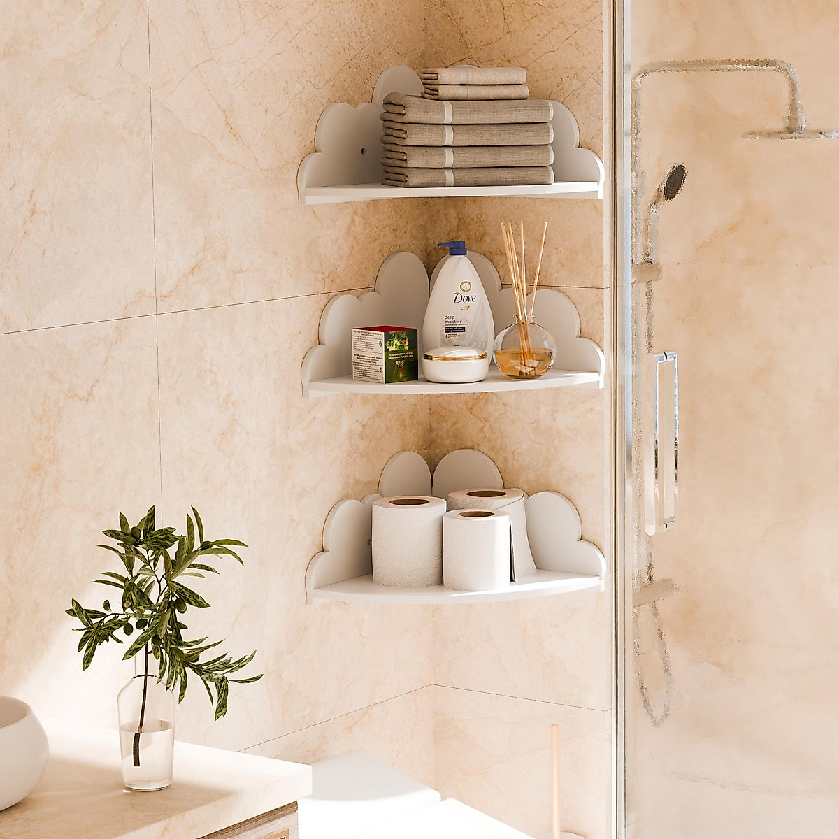 Beskadi Cloud Floating Corner Shelves - Set of 3 Cloud Corner Wall Shelves for Kid’s Room, White Corner Shelf Nursery Wall Deor, Small Cute Cloud Dispaly Shelf Wall Mounted for Toys, Plants & Storage.