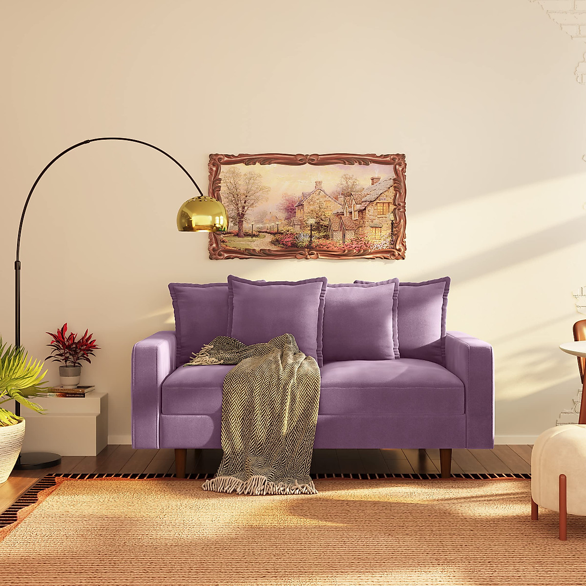 Meeyar Couches for Living Room 58'' Small Couch for Small Spaces Loveseat Small Couch for Bedroom Comfy Sofas for Living Room,Office,and Apartment,Lavender