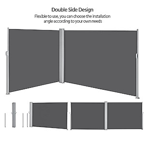 Yaheetech 236 x 71in Double Side Awning, Patio Retractable Side Screen Awning, Privacy Divider Screen w/ 280g/m² Polyester, Waterproof & UV-Resistant for Courtyard, Roof Terrace - Dark Gray