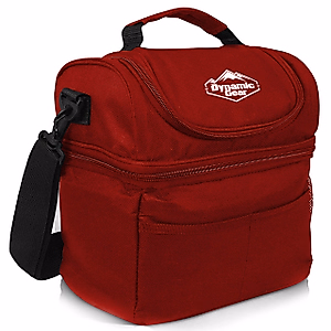 Dynamic Gear Refrigerated Lunch Box Tote Bag, Large, Adults/Men/Women, Insulated, Mesh Pockets, for Travel, Work, Picnic, Camping! (Red)