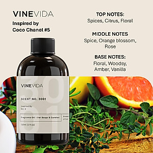 VINEVIDA [4oz] (Our Version of) NO. 5 Fragrance Oil for Soap Making - Soap Fragrance Oil - Candle Fragrance Oil for Soy Candles - Essential Oils for Soap Making - Soap Scent