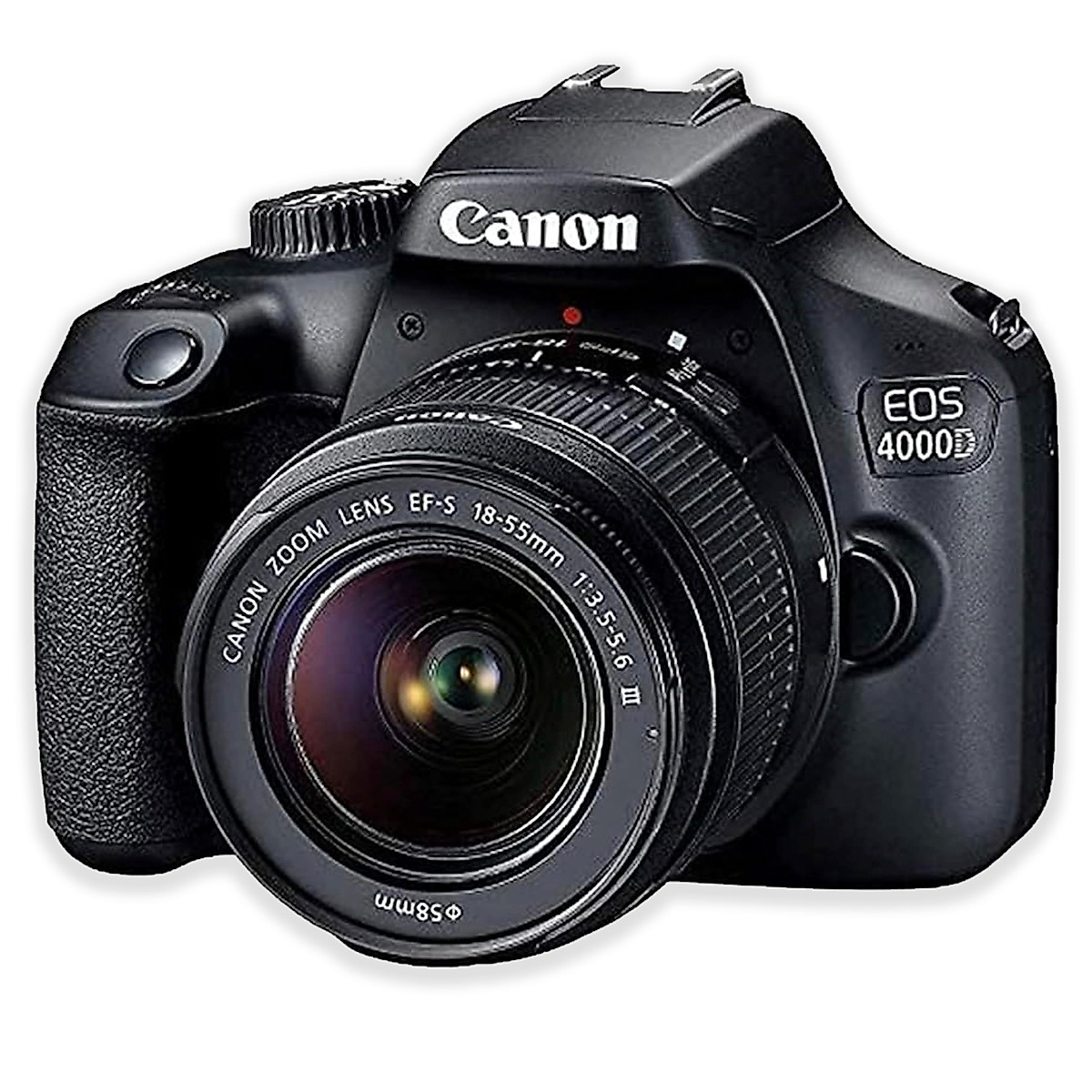 Canon EOS Rebel 4000D / T100 DSLR Camera w/Canon EF-S 18-55mm Lens + 2Pc 64GB Memory Card + Tripod + Photo and Video Editor & More (Renewed)
