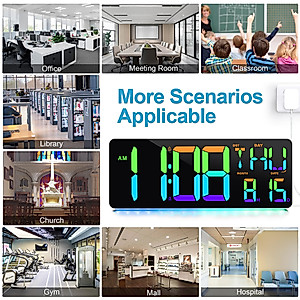 TXL Digital Wall Clock Large Display, 13.7" Large Digital Clock with Remote Control, Dual Alarm, Count Up/Down Timer, RGB Color Changing LED Wall Clock for Classroom, Bedroom, Living Room