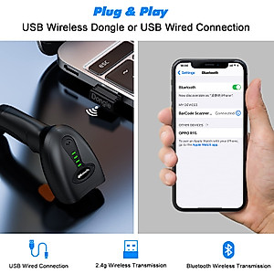Alacrity Bluetooth Wireless Barcode Scanner 328 Feet Transmission Distance USB Cordless 1D CCD Automatic Barcode Reader Handhold Bar Code Scanner with USB Receiver for Store, Supermarket, Warehouse