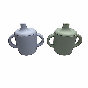 Jane and Kate - 2 Pack, Silicone Sippy Training Cup | 6 Months Plus, 5oz, 150 mL, Spill Proof (Green and Blue)