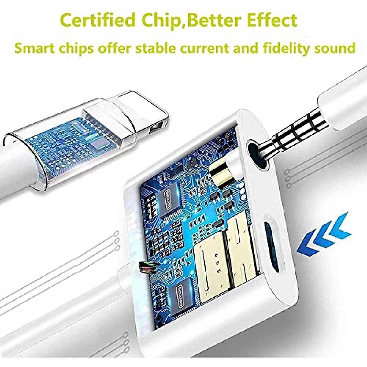 2 Pack Headphone Adapter for iPhone, [Apple MFi Certified] 2 in 1 Lightning to 3.5mm AUX Audio + Charger Splitter Compatible with iPhone 14/13/12/11/XS/XR/X 8/7/SE, Support Music Control(Not for Call)