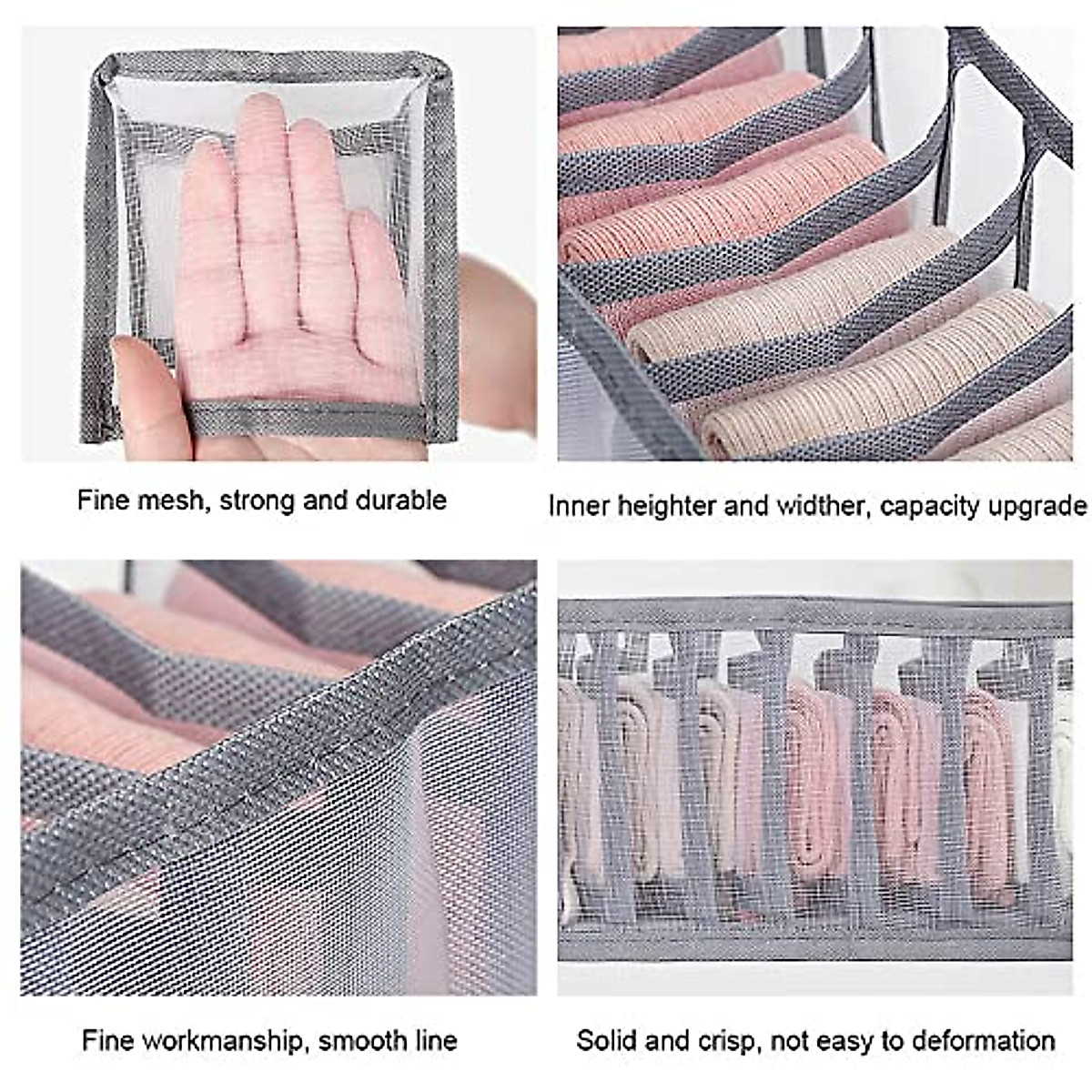 3PCS Drawer Organizer Underwear Closet Divider Women 6,7 and 11 grids for Clothes Storage Organization, Dresser, Drawer and Closet Organizers for: Underwear, Bra, Sock, & More, PSL-S13, Gray