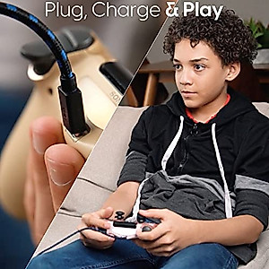 TALK WORKS Micro USB Controller Charger Cable for Playstation 4-6-Foot Long Braided Heavy-Duty Fast Charger Cord for PS4, Blue-Black (3 Pack)